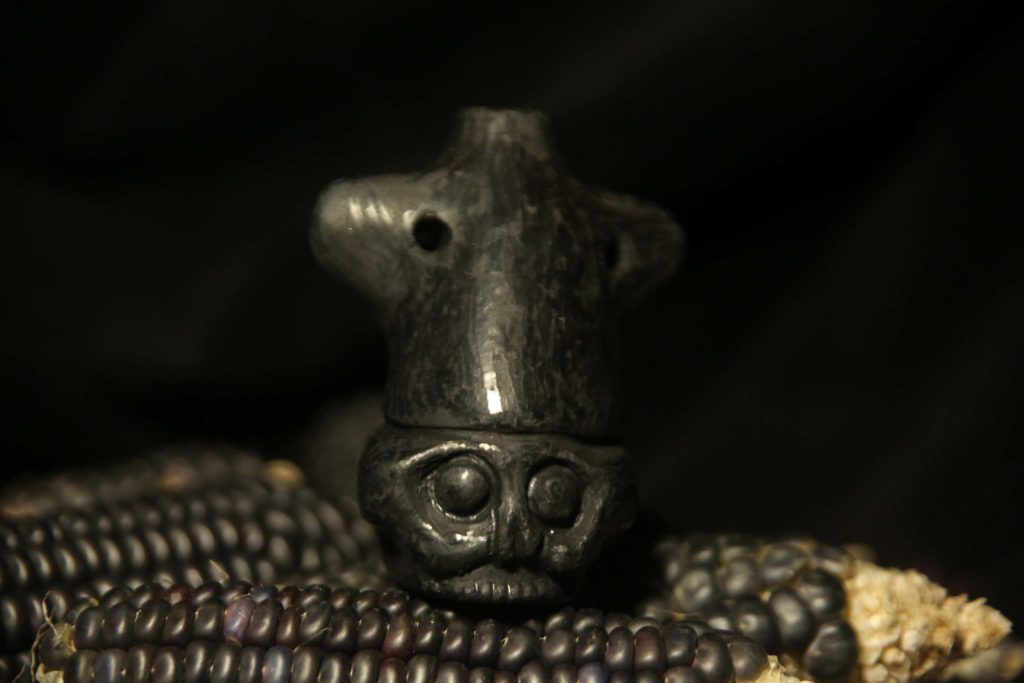 Aztec Death Whistle hand carved from black clay | First Nations Music
